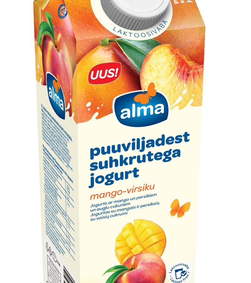Alma laktoosivaba jogurt mango-virsiku puuviljadest suhkrutega ja D ...