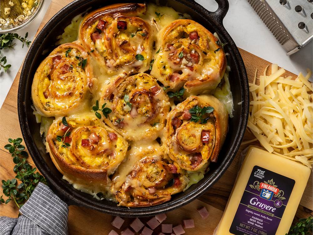 Ham and Gruyere Breakfast Garlic Rolls | Finlandia Cheese