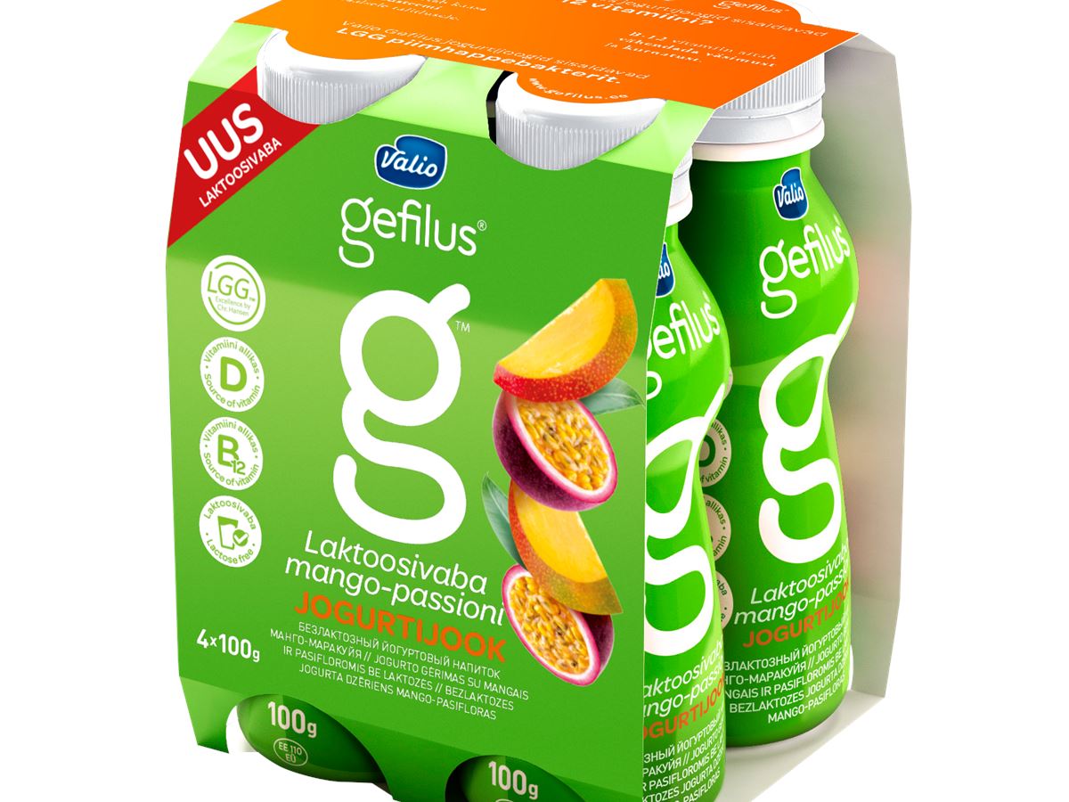 Gefilus lactose-free yogurt drink mango-passion 4x100g | Valio