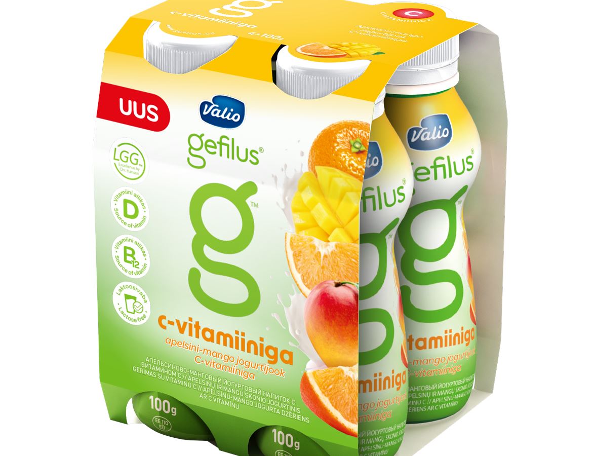 Gefilus jogurta dzēriens bez laktozes ar apelsīniem un mango, 4x100 g ...