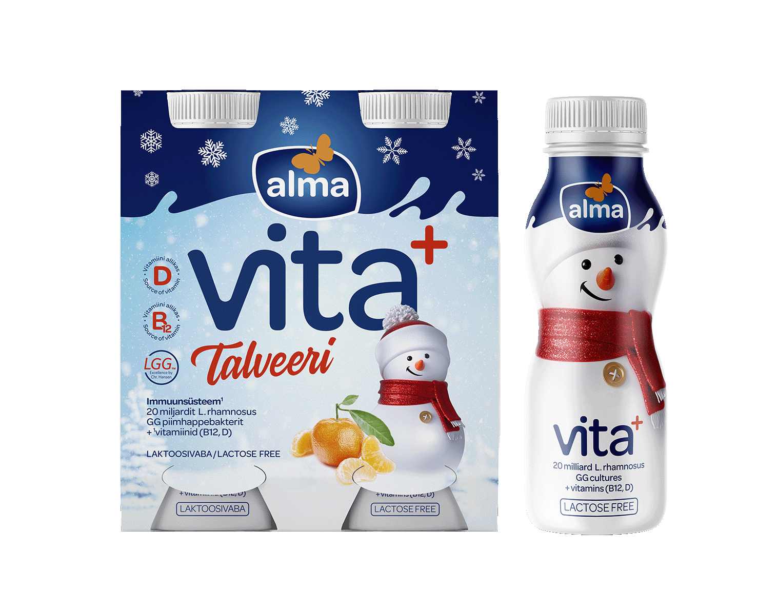 Alma Vita+ lactose free yoghurt drink mandarin 4x100g | Valio