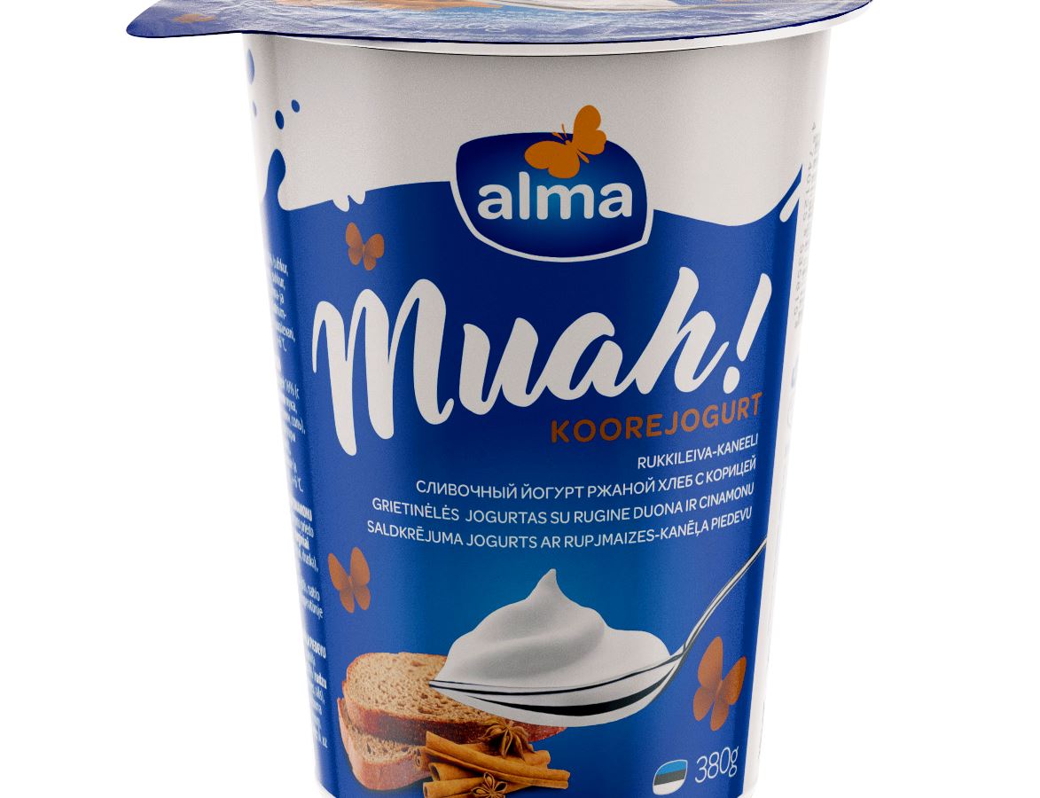 Grietinėlės jogurtas su rugine duona ir cinamonu ALMA Muah!, 380 g | Valio