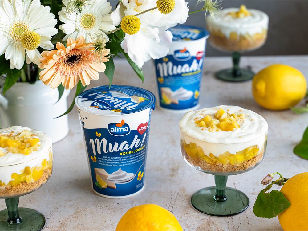 Juustukoogi-küpsise magustoit | Valio